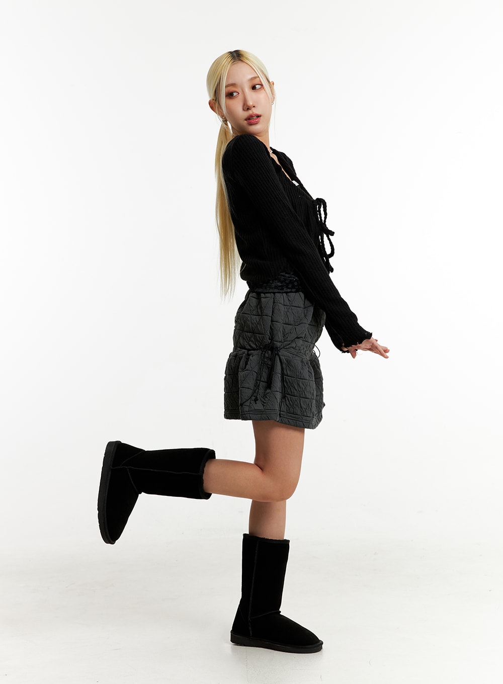 Quilted Tie Mini Skirt ID315 - Acubi style | LEWKIN