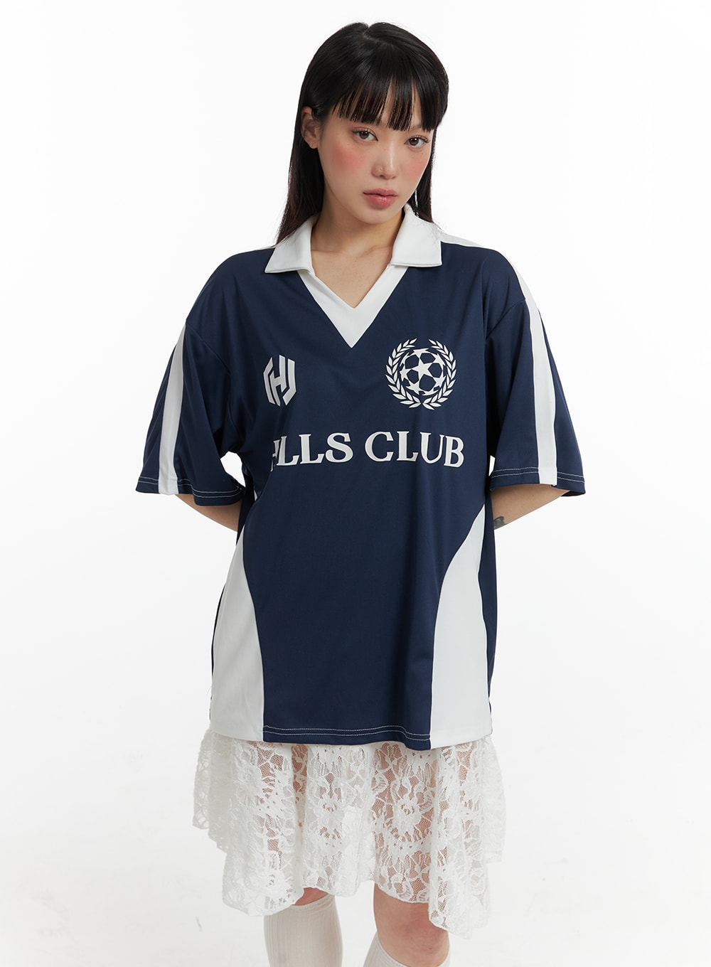 V-Neck Collar Football Jersey Shirt IF423 - Acubi style | LEWKIN