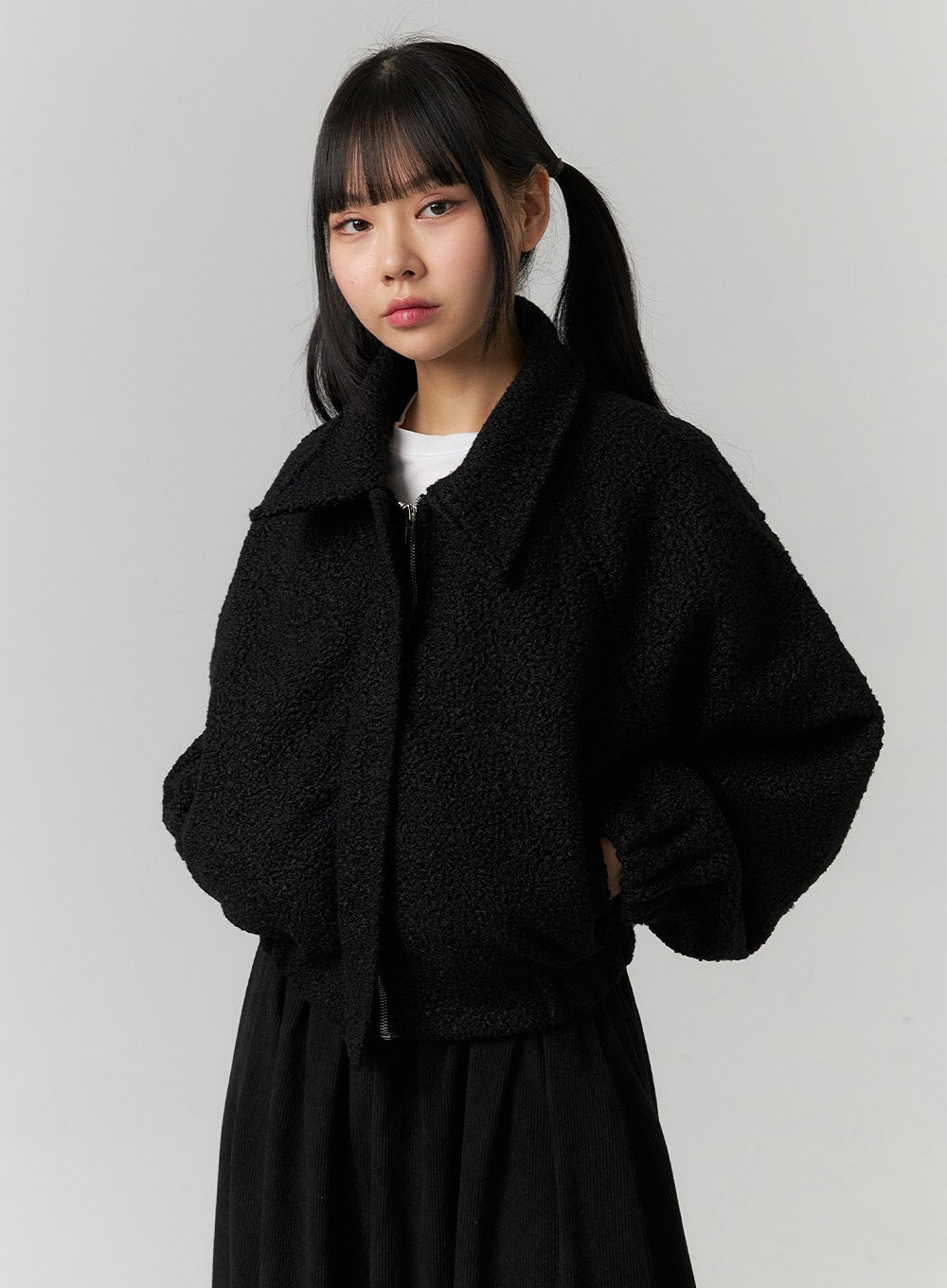 Plush Zip-Up Collar Jacket CD308 - Korean Women's Fashion | LEWKIN