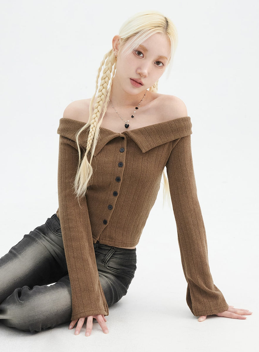 Off Shoulder Knit Top IN327 - Acubi style | LEWKIN