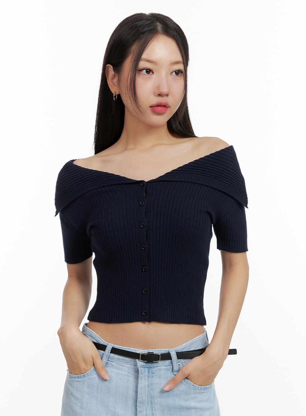 Off-Shoulder Ribbed Top OU407 - Casual style | LEWKIN