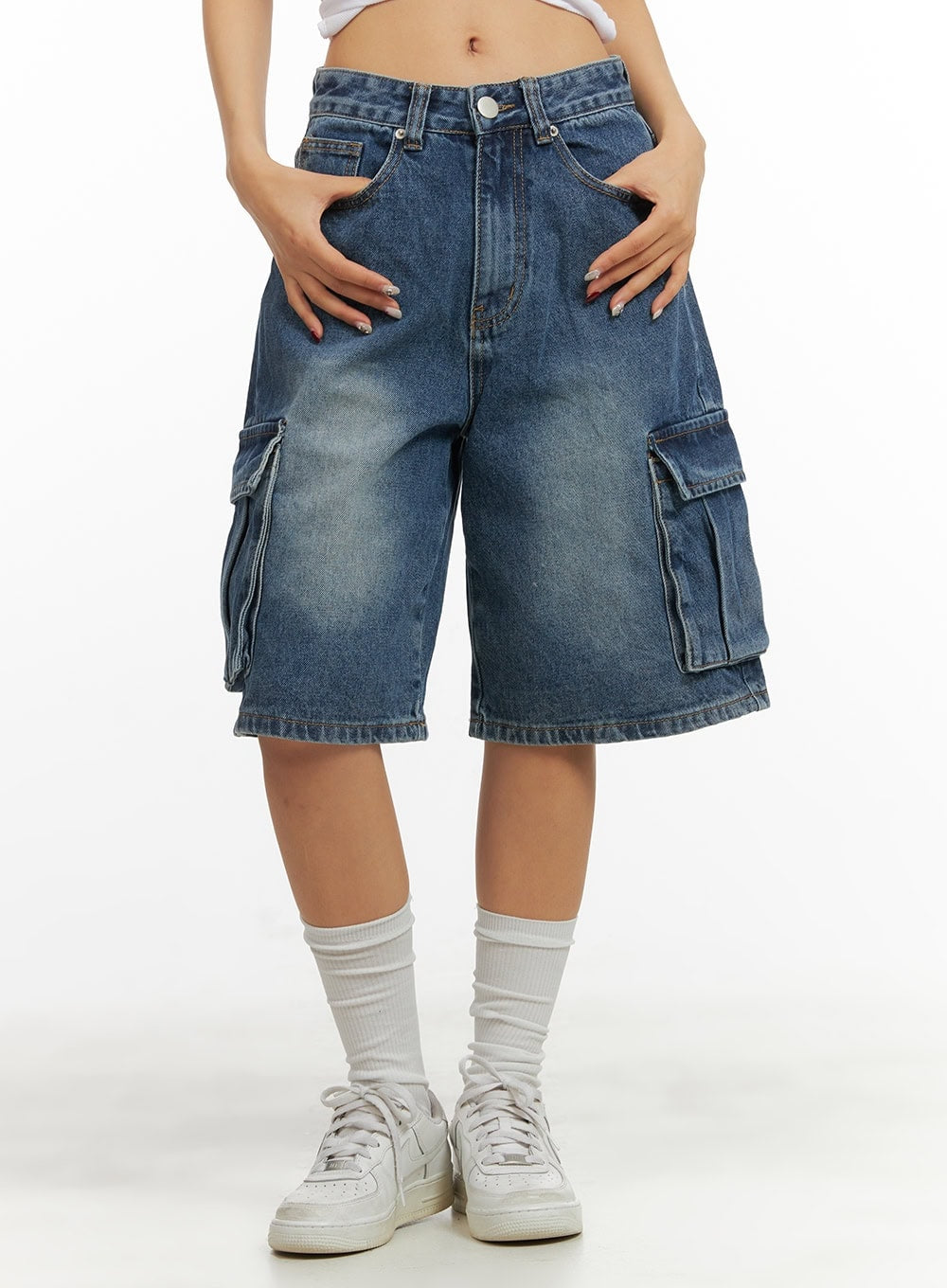 Washed Denim Cargo Jorts CY420 - Acubi style | LEWKIN