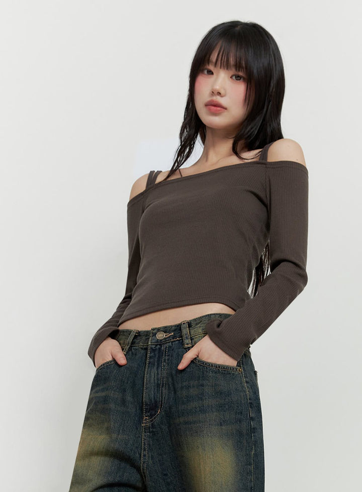 Strap Off-Shoulder Crop Top IO430 - Acubi style | LEWKIN