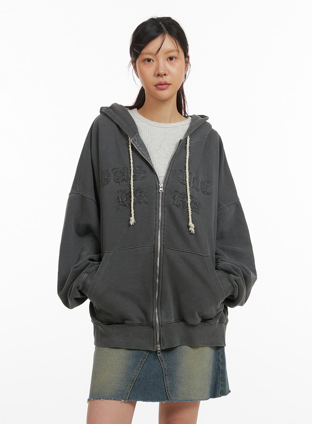Oversized Zip-Up Hoodie IY410 - Acubi style | LEWKIN