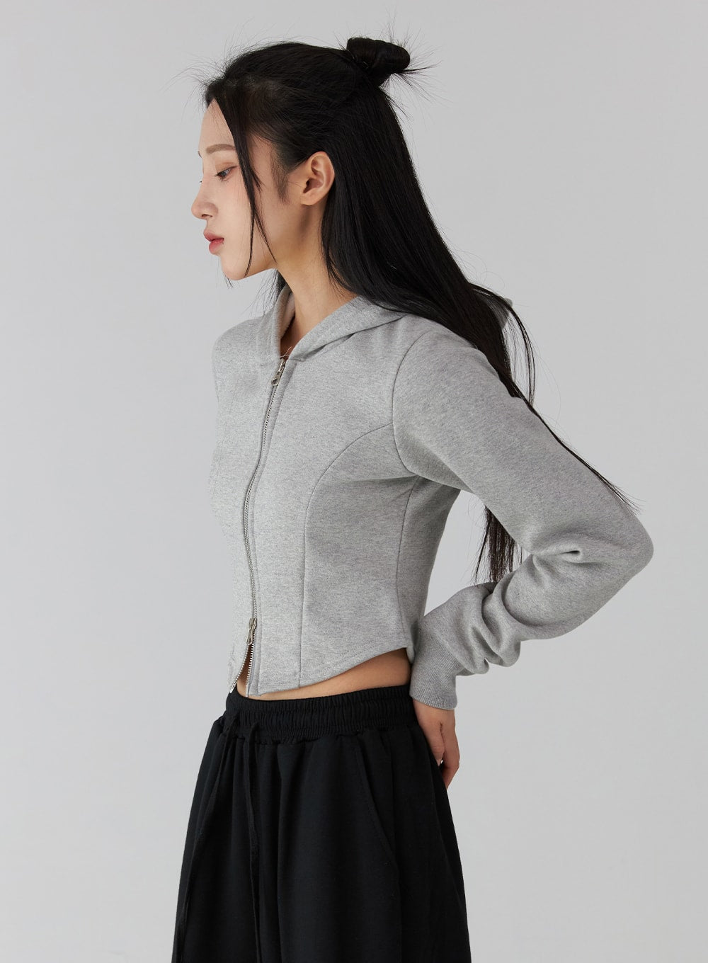 Two-Way Zip-Up Crop Hoodie CD322 - Acubi style | LEWKIN