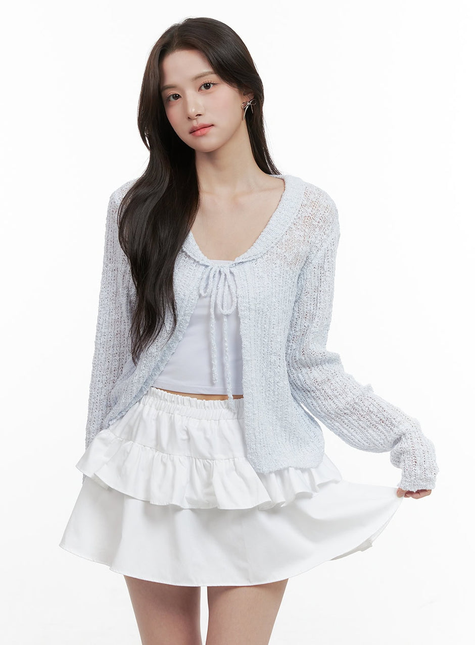 Ribbon Sheer Knit Cardigan OG409 - Romantic style | LEWKIN