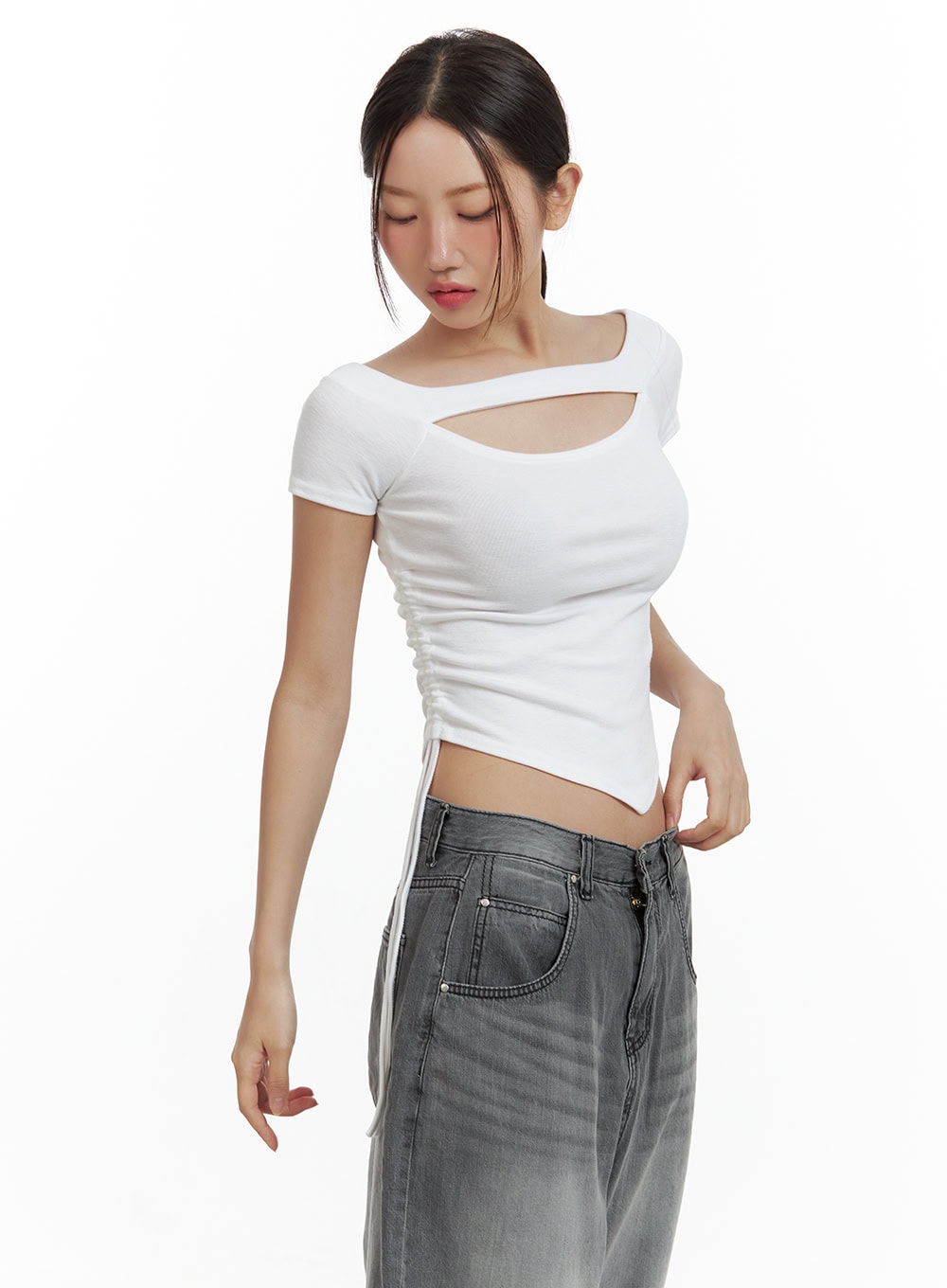 Cut Out Shirred Crop Tee CU420 - Acubi style | LEWKIN