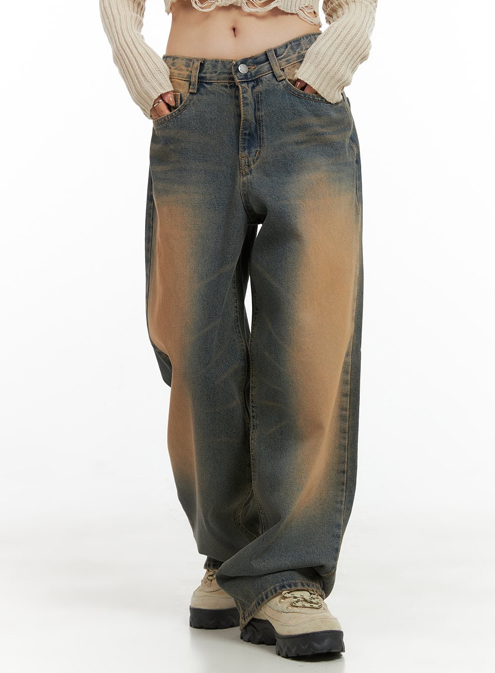 Pia Color Washed Cotton Wide Jeans CG421 - Acubi style | LEWKIN