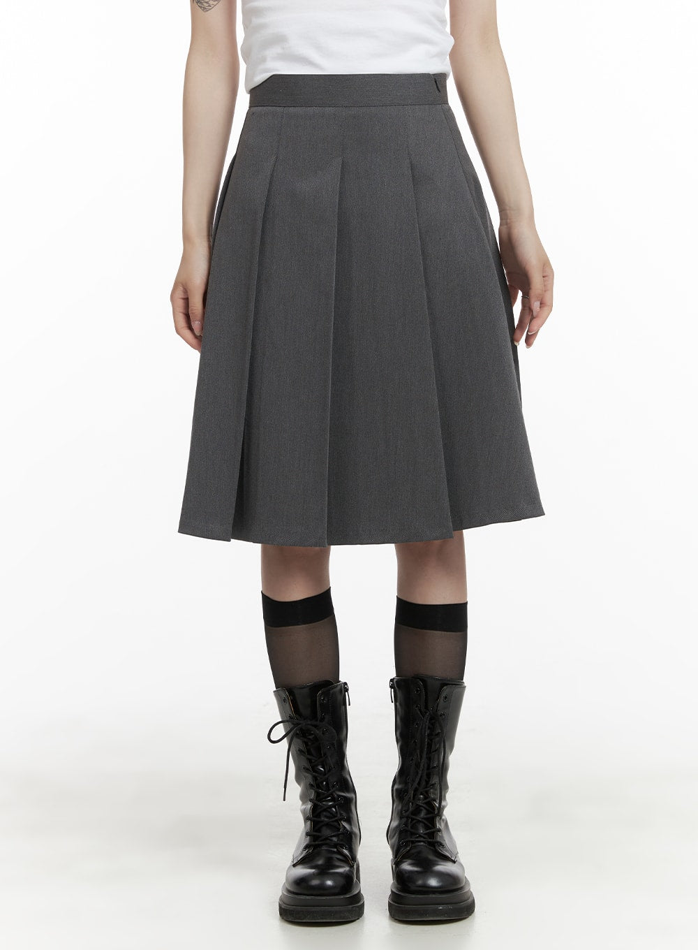 Box Pleated Midi Skirt CA404 - Korean Women's Fashion | LEWKIN