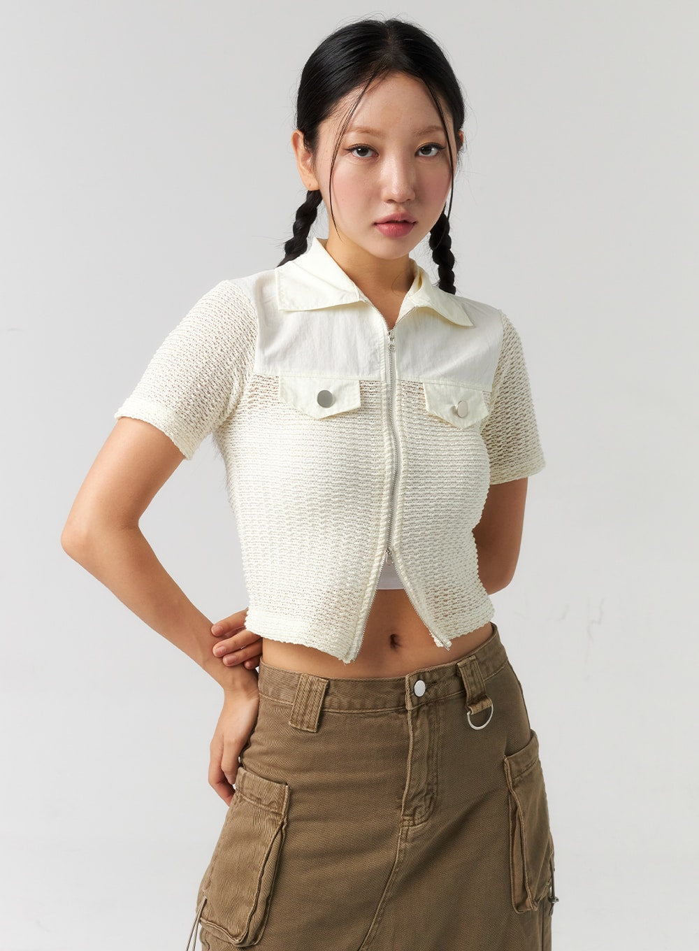 Mesh Zip-Up Top CU323 - Korean Women's Fashion | LEWKIN