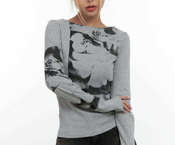 Blossom Print Long Sleeve Tee CS425 - Acubi style | LEWKIN