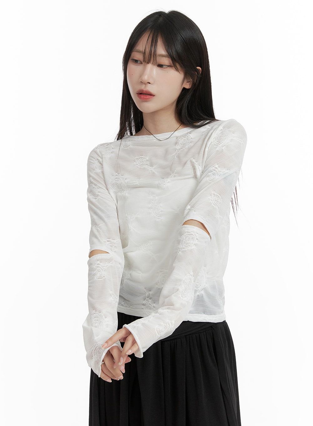 Cut-Out Sheer Textured Top CA404 - Acubi style | LEWKIN