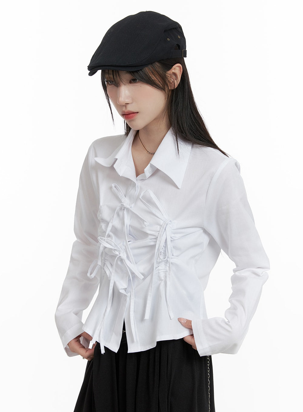 Tie Shirred Crop Shirt CA404 - Acubi style | LEWKIN