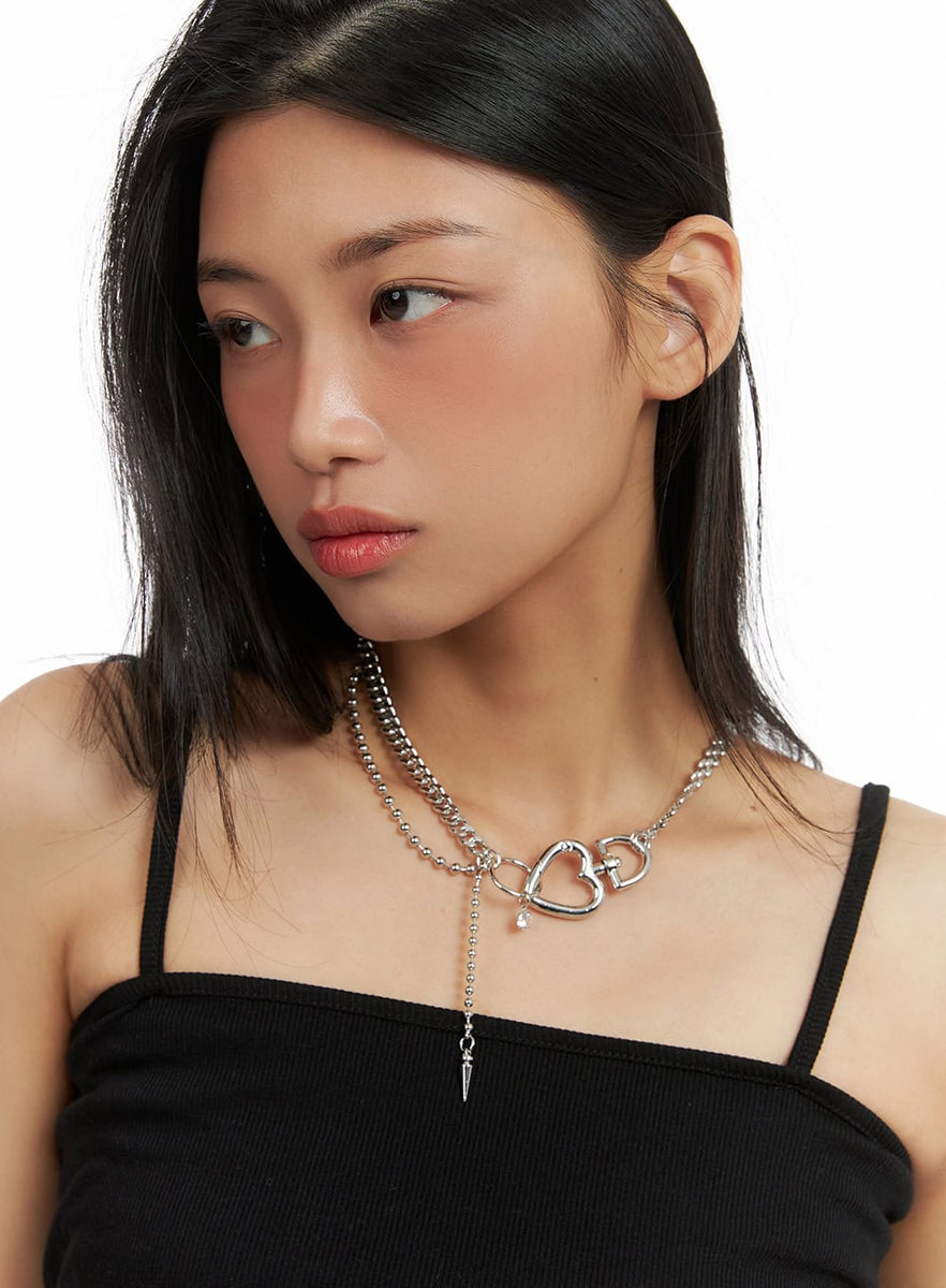 Double Chain Heart Necklace CA424 - Acubi style | LEWKIN