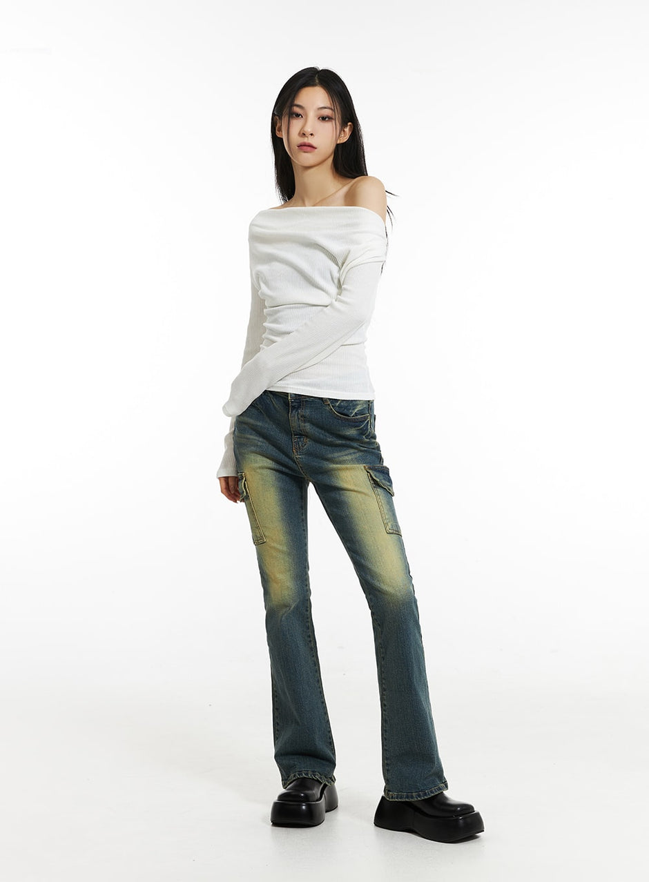 Wide Neck Off-Shoulder Tee IN308 - Korean Women's Fashion | LEWKIN