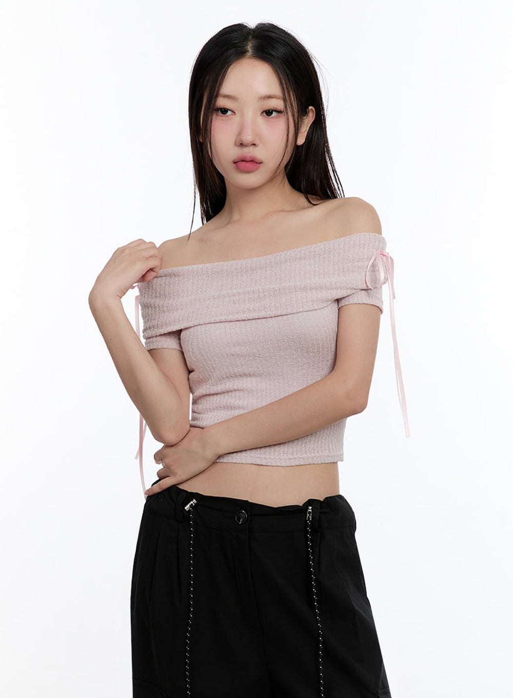 Ribbon Off-Shoulder Crop Top IU504 - Acubi style | LEWKIN