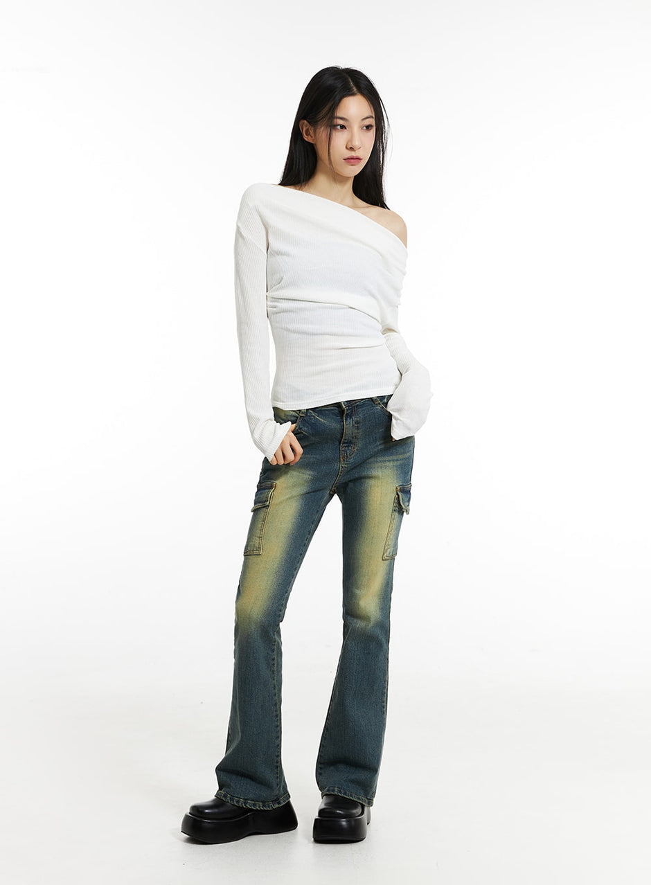 Wide Neck Off-Shoulder Tee IN308 - Korean Women's Fashion | LEWKIN