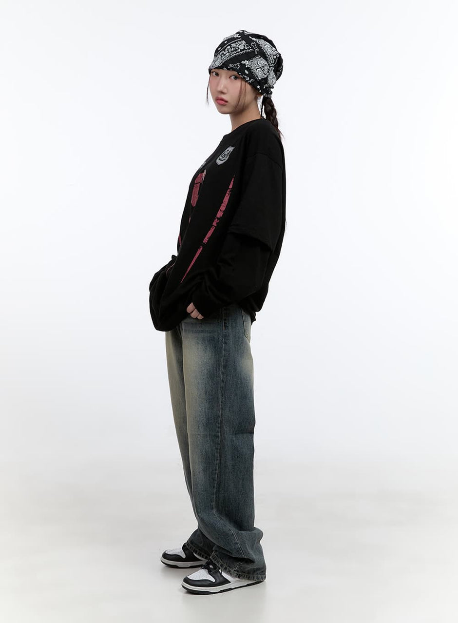 Poppy Retro Wash Baggy Jeans CS410 - Acubi style | LEWKIN
