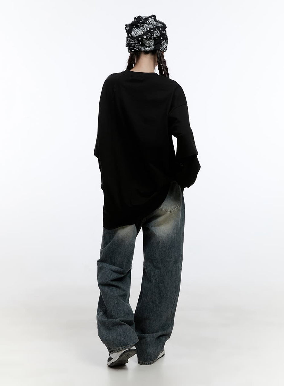 Poppy Retro Wash Baggy Jeans CS410 - Acubi style | LEWKIN