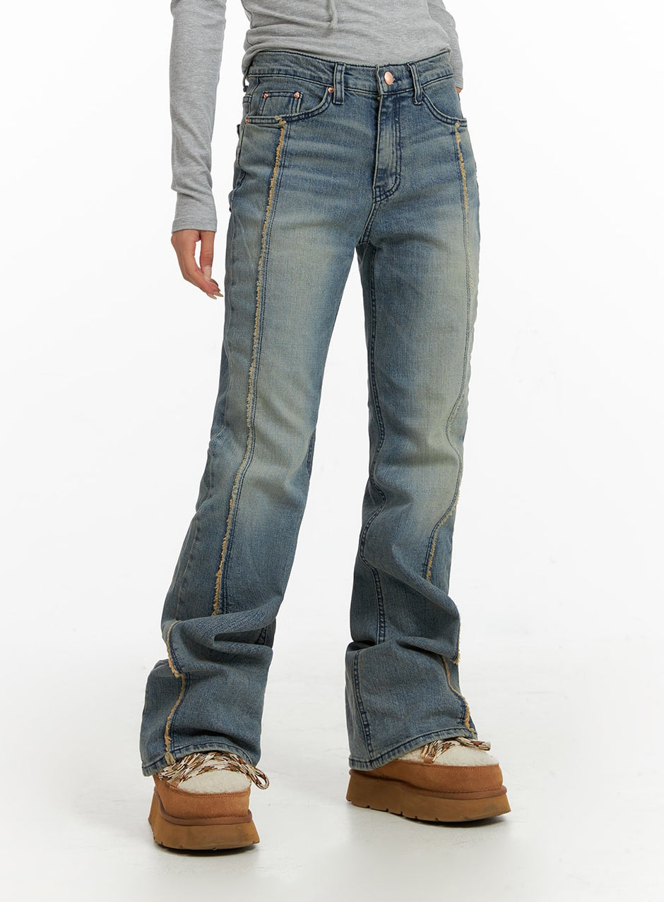 Vintage Washed Bootcut Denim Jeans CF415 - Acubi style | LEWKIN