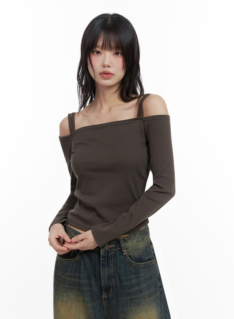 Strap Off-Shoulder Crop Top IO430 - Acubi style | LEWKIN