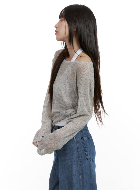 Sheer Elegance Long Sleeve Top CL425 - Acubi style | LEWKIN