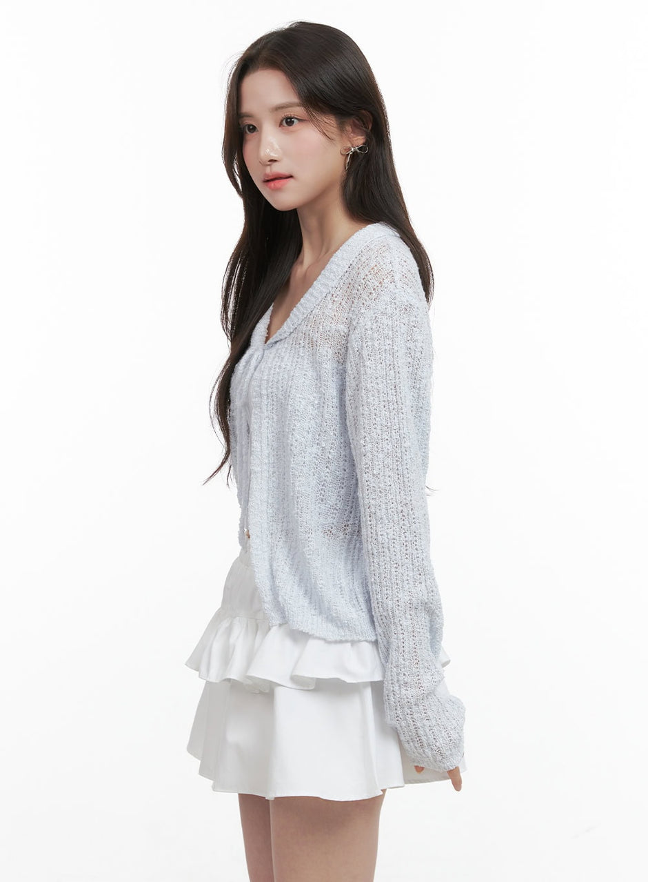Ribbon Sheer Knit Cardigan OG409 - Romantic style | LEWKIN
