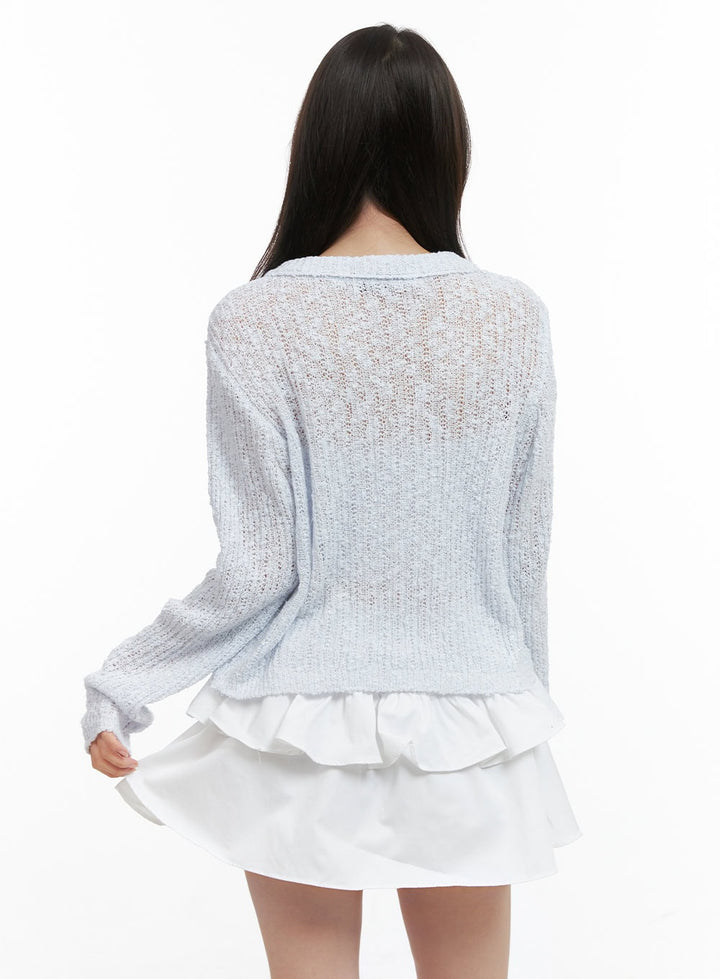 Ribbon Sheer Knit Cardigan OG409 - Romantic style | LEWKIN