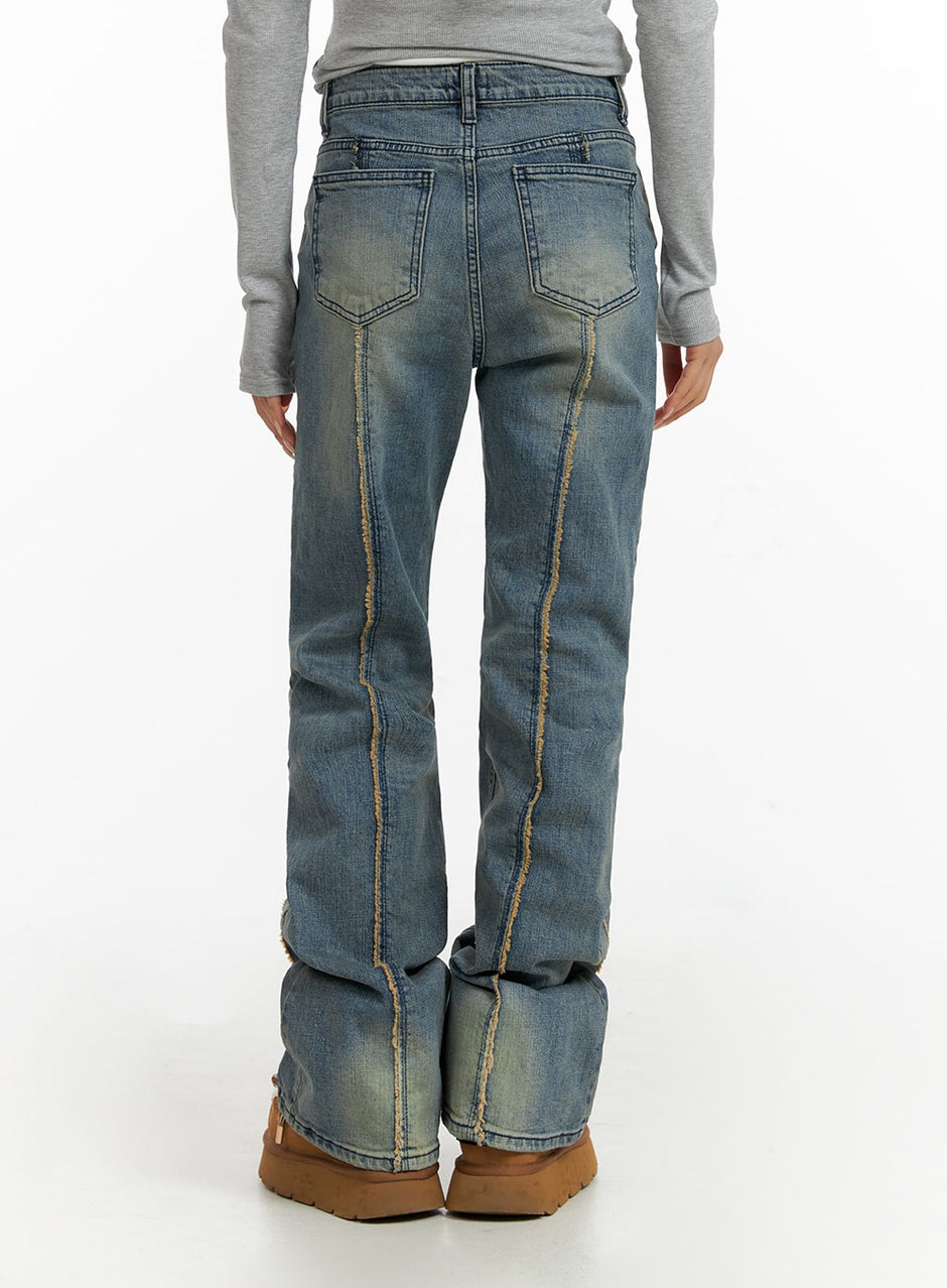 Vintage Washed Bootcut Denim Jeans CF415 - Acubi style | LEWKIN