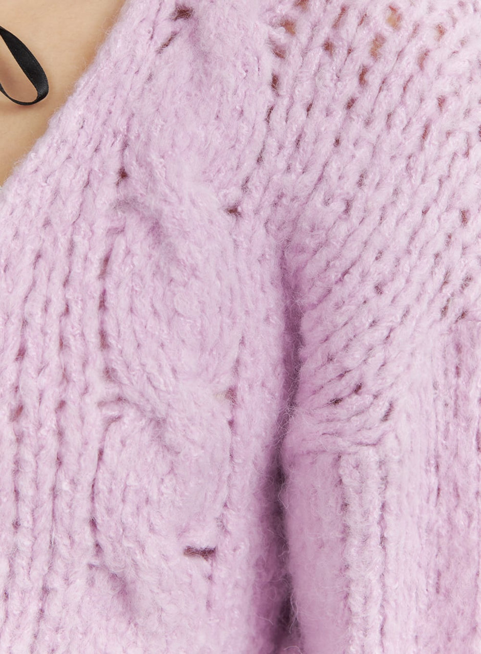 Cable Knit Solid Cardigan OF416 - Korean Women's Fashion | LEWKIN