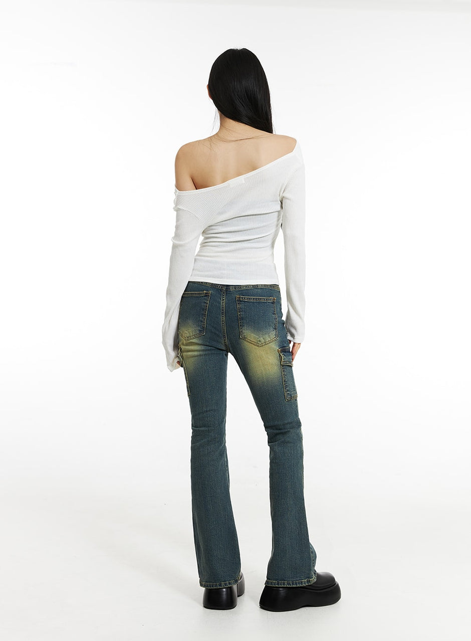 Wide Neck Off-Shoulder Tee IN308 - Korean Women's Fashion | LEWKIN