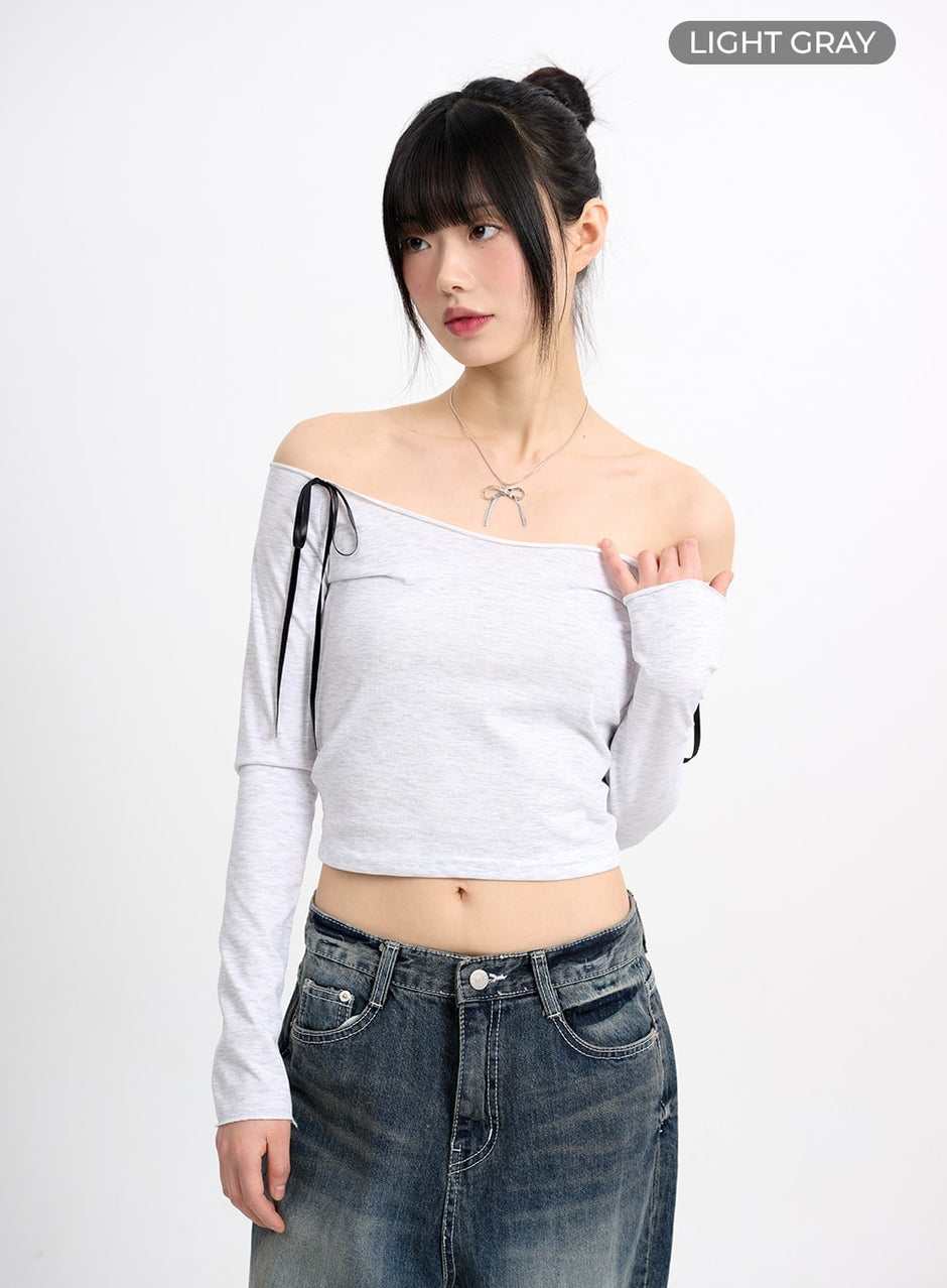Bowknot Cotton Off Shoulder Long Sleeve CM415 - Acubi style | LEWKIN