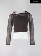 Sheer Long Sleeve Top & Halter Tank Top Set IJ402 - K-Pop style | LEWKIN