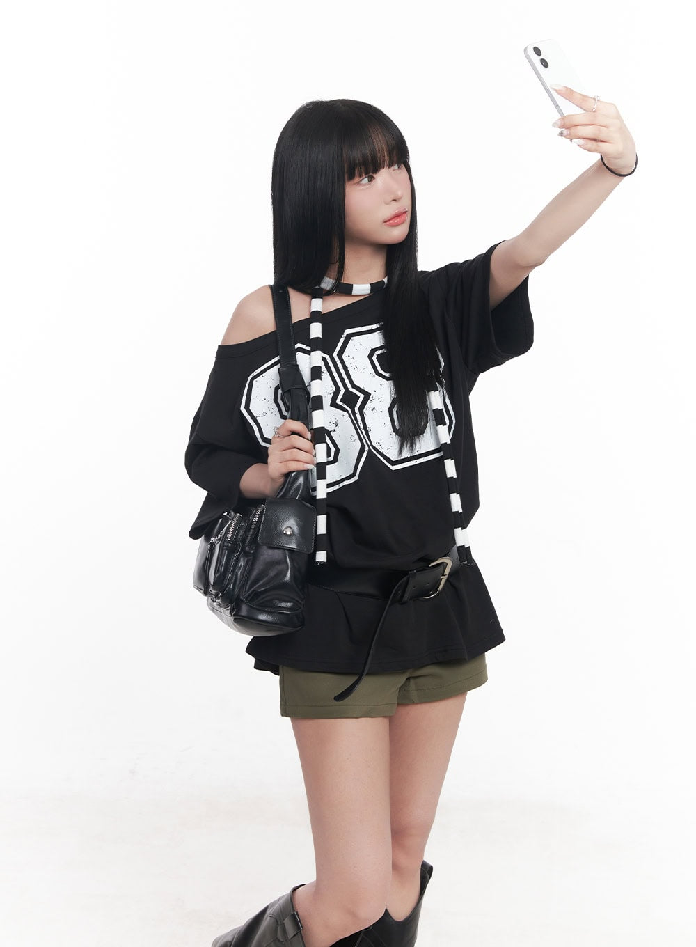 88 Graphic Off-Shoulder Oversize T-Shirt CY527 - Acubi style | LEWKIN