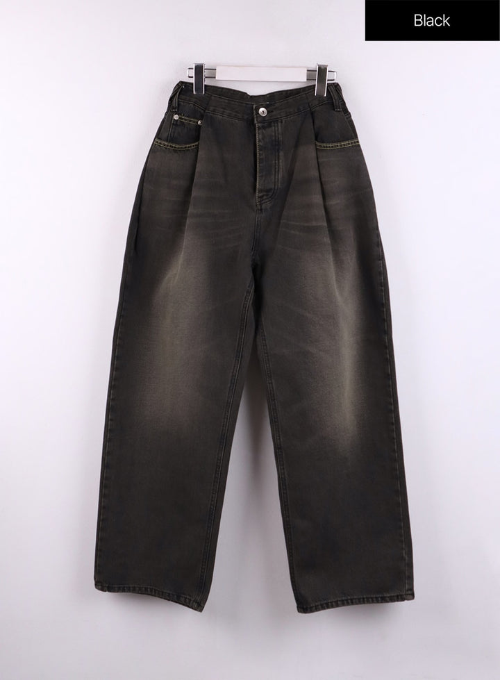 Wide Leg Washed Denim Jeans CF407 - Korean Women's Fashion | LEWKIN