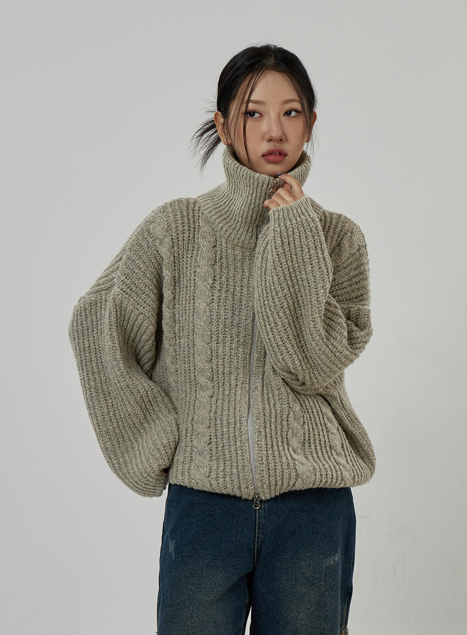 Twist Pattern Two Way Zipper Knit Cardigan CD20 - Korean Women's ...