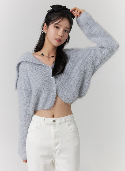 Knit Fuzzy Button-Up Cardigan OJ419 - Korean Women's Fashion | LEWKIN