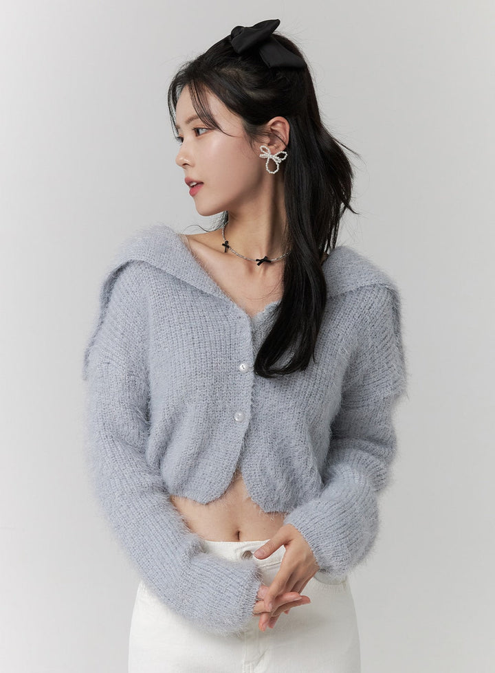 Knit Fuzzy Button-Up Cardigan OJ419 - Korean Women's Fashion | LEWKIN
