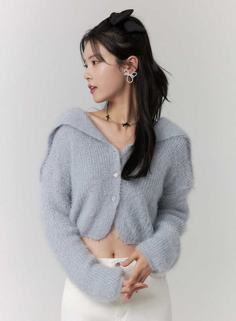 Knit Fuzzy Button-Up Cardigan OJ419 - Korean Women's Fashion | LEWKIN
