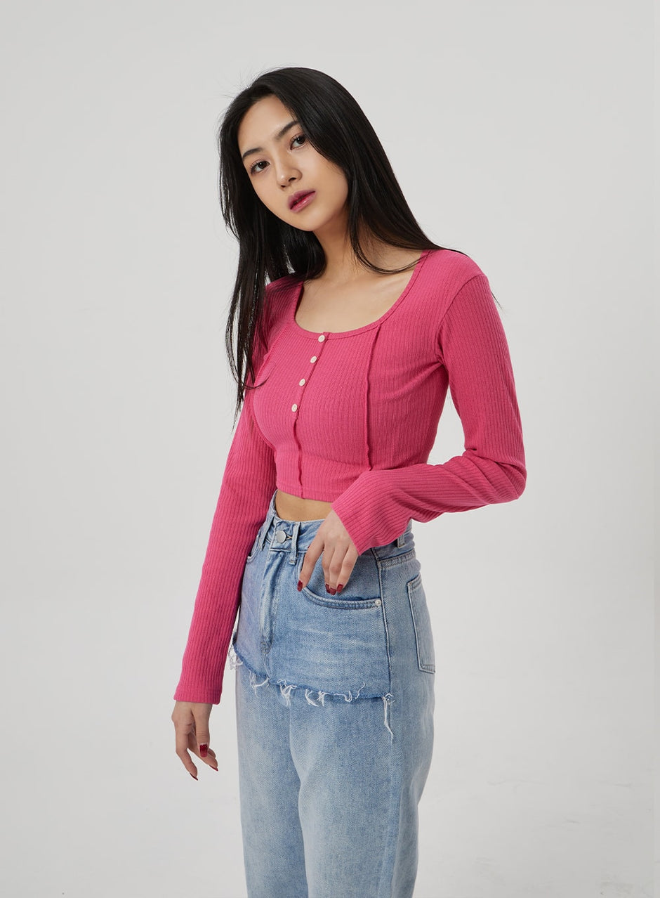 Scoop Neck Ribbed Knit Top BF310 - Korean Women's Fashion | LEWKIN