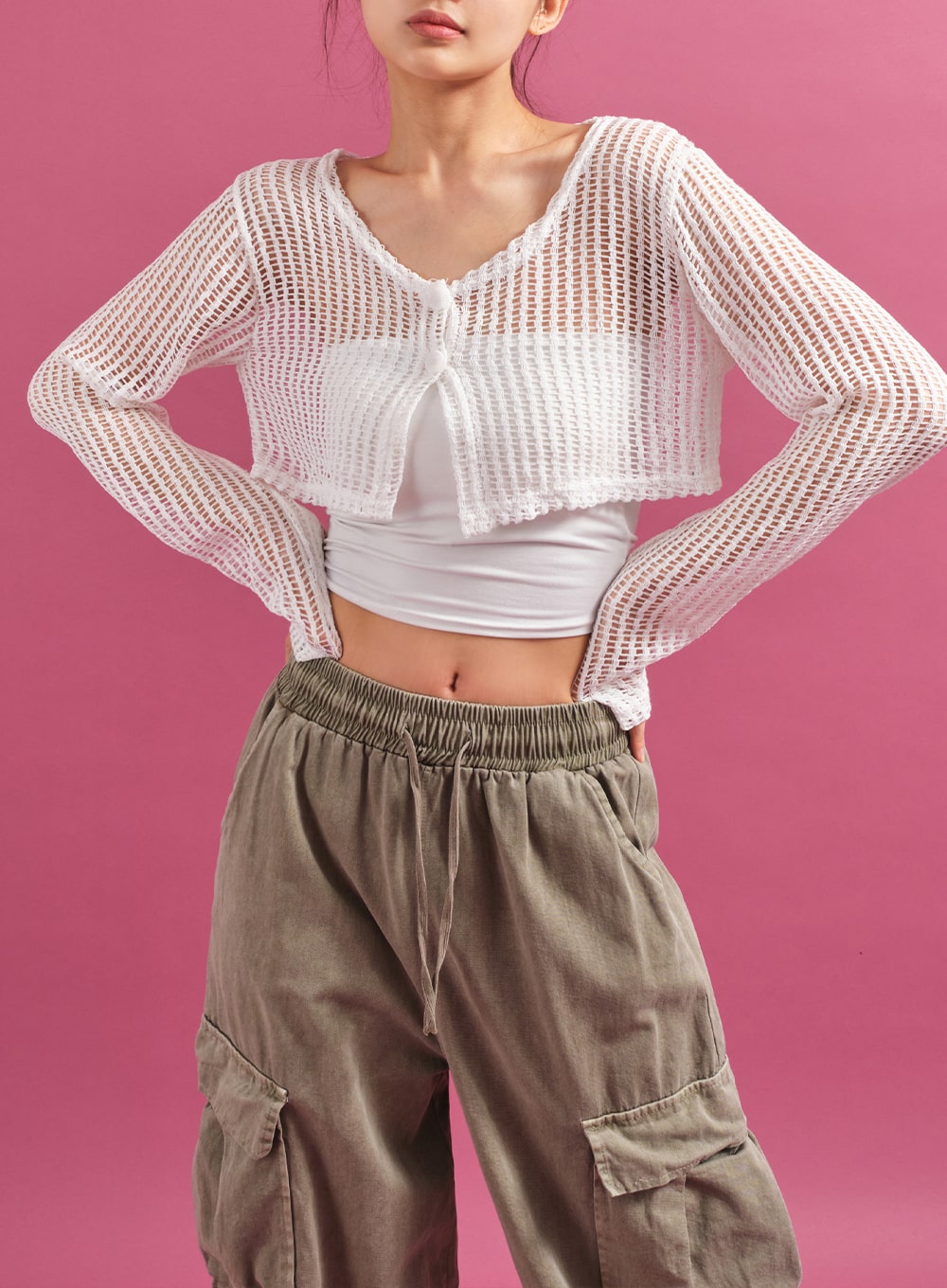 Sheer Mesh Crop Cardigan CY17 - Korean Women's Fashion | LEWKIN