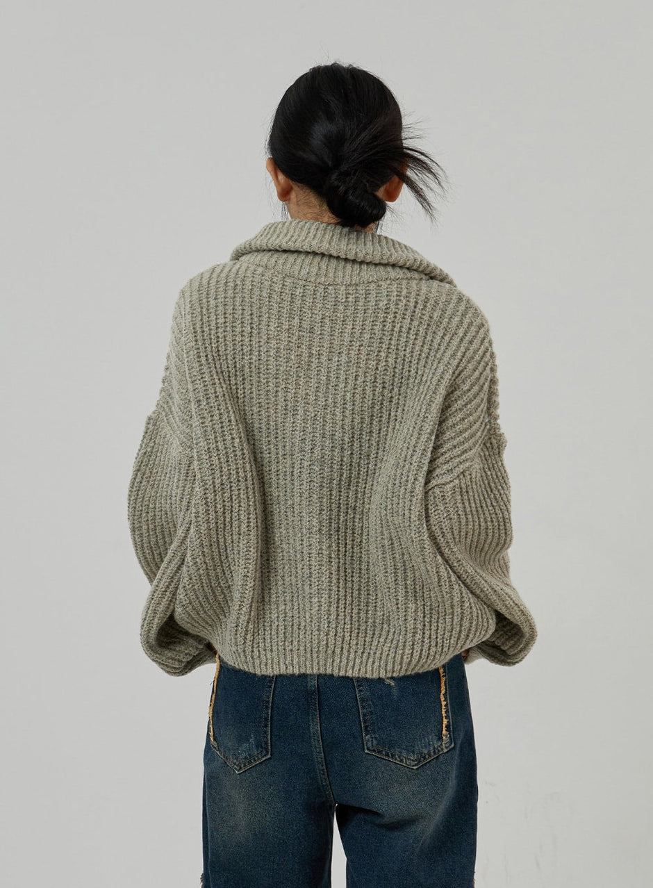 Twist Pattern Two Way Zipper Knit Cardigan CD20 - Korean Women's ...