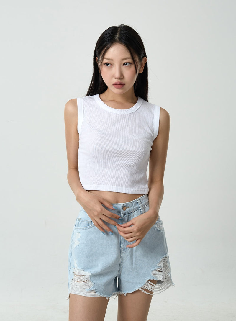 Basic Ribbed Cropped Tank Top CU13 - Lewkin